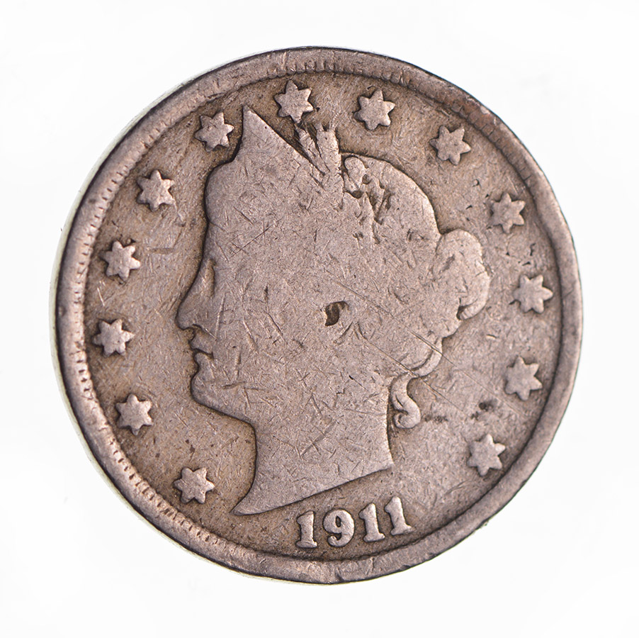1911 Liberty Head V Nickel Circulated Condition Over 100 Years Old
