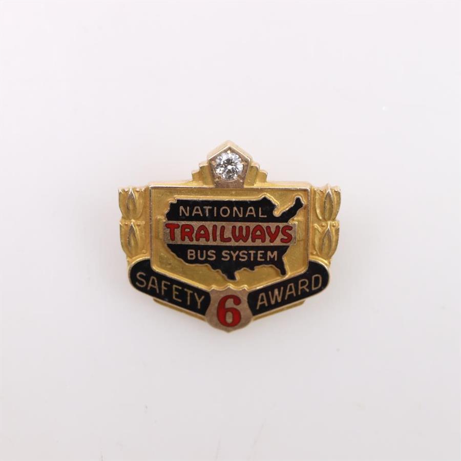 10kt Gold Diamond Trailways Bus System Safety Award Pin | Property Room