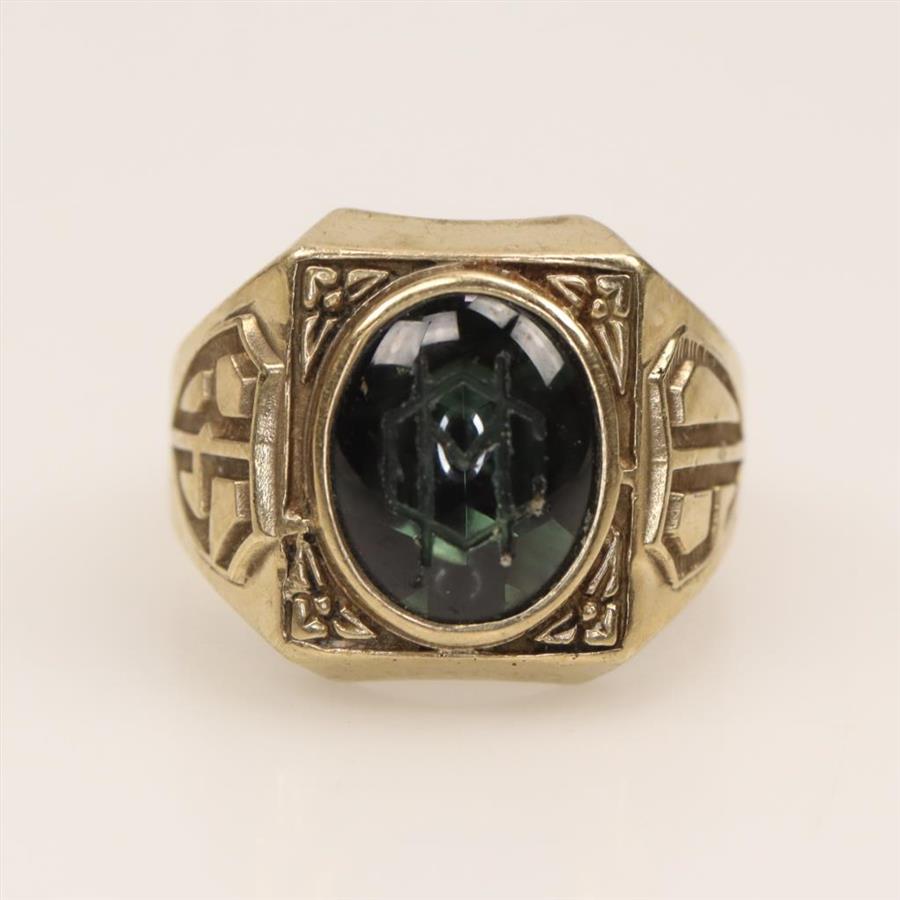 10kt Gold Green Stone Class Signet Ring | Property Room