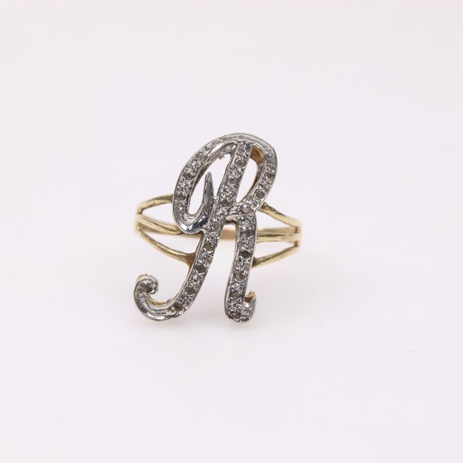 10kt Two-Tone Gold Diamond Letter "R" Ring | Property Room