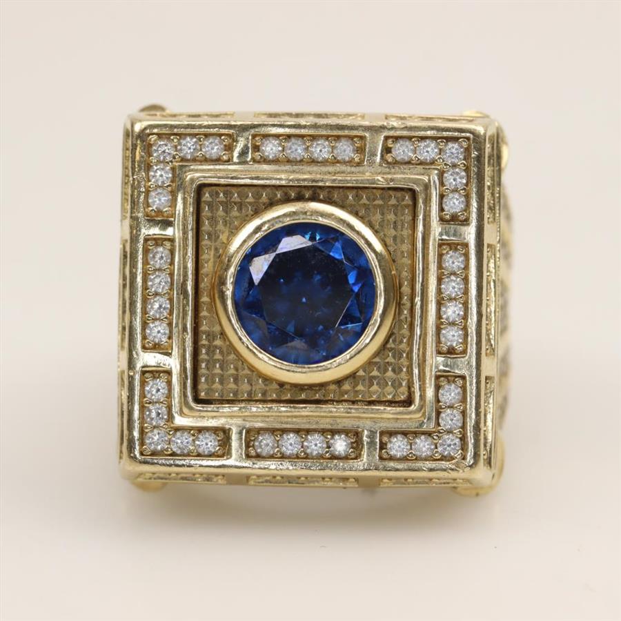 14kt Gold Blue Stone And Clear Stone Ring | Property Room