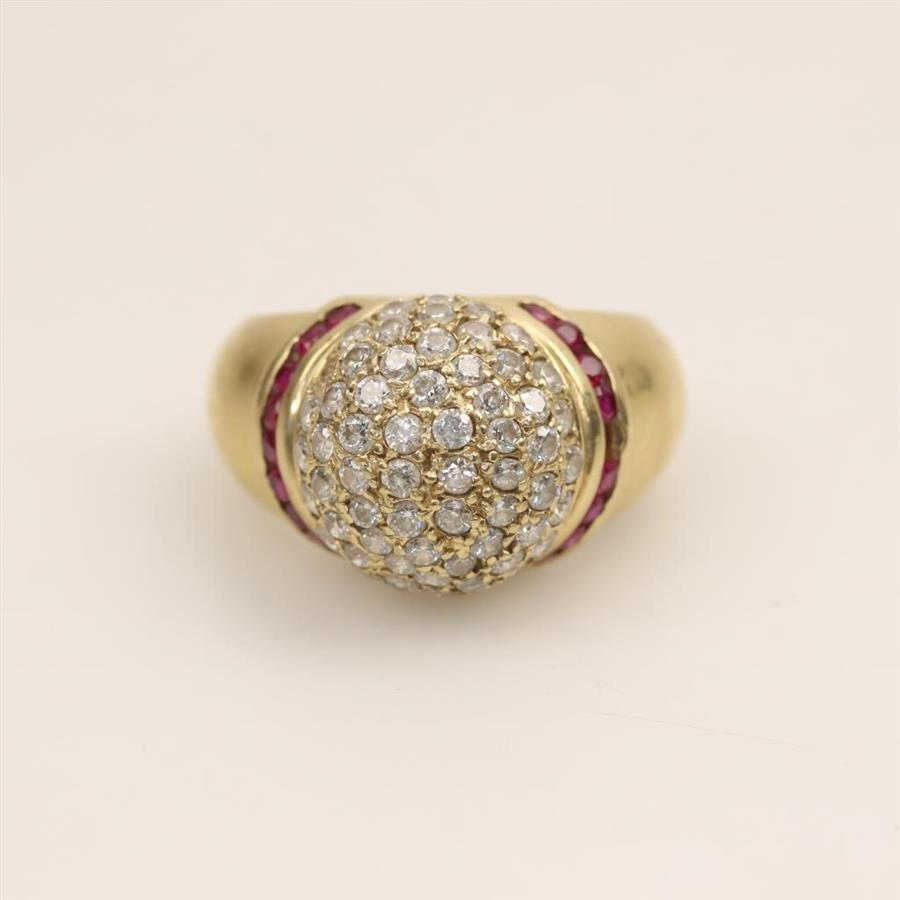 14kt Gold Cubic Zirconia And Ruby Dome Ring | Property Room