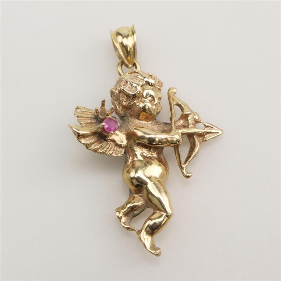 14kt Gold Pink Stone Cupid Pendant | Property Room