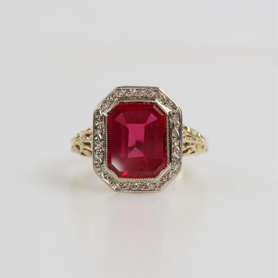14kt Gold Two Tone Ruby Filigree Ring | Property Room
