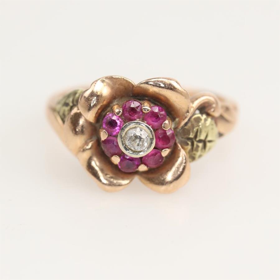 14kt Rose Gold Diamond Ruby Flower Ring | Property Room