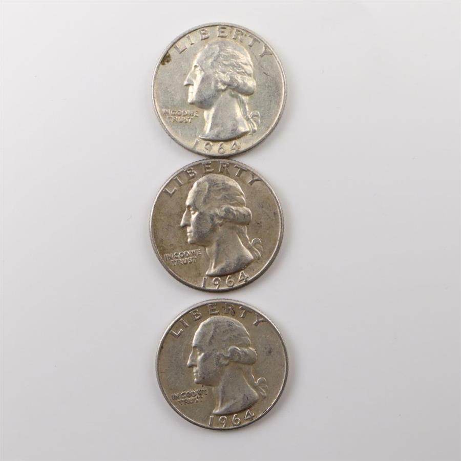 1964 Washington Silver Quarters, 3 coins | Property Room