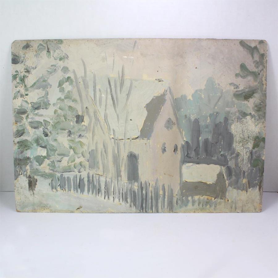 1966 Evgeny Rukhin Painting Of House In Blue, Green, And Grey Tones On ...