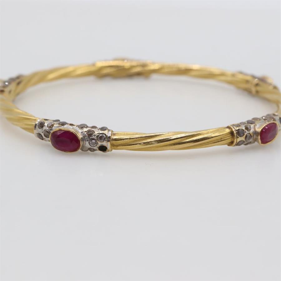 21kt Two-Tone Gold Clear Stone Red Stone Bangle | Property Room