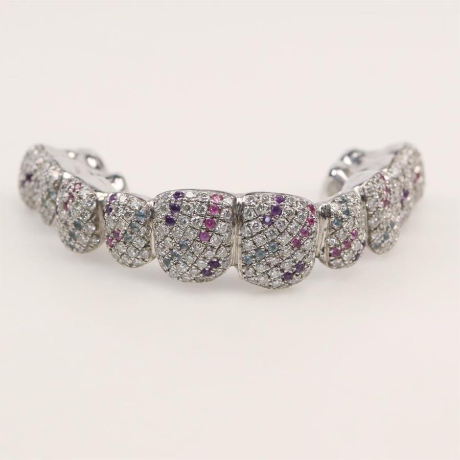 2.51ctTW Diamond Ruby Blue Topaz Amethyst White Gold Tooth Grill ...