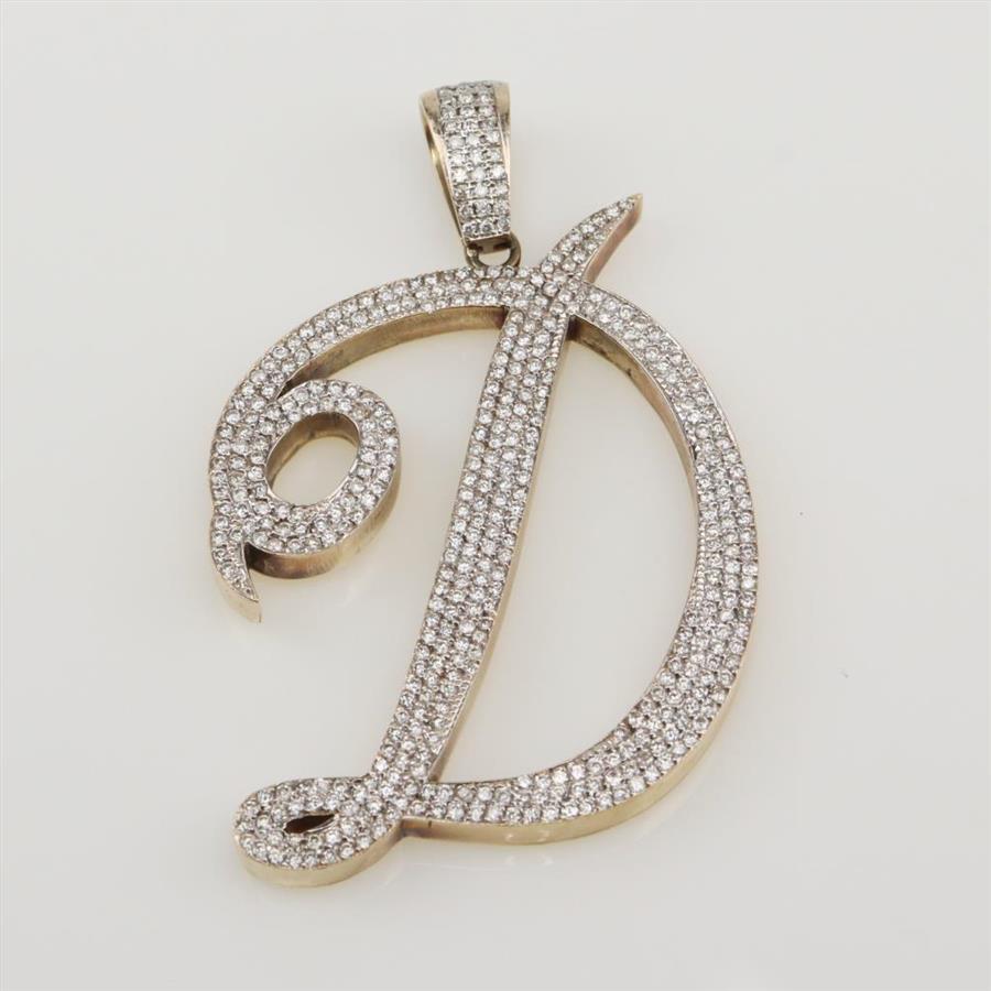 8.88cts TW Diamond 10kt Gold "D" Pendant- Evaluated By Our Certified ...