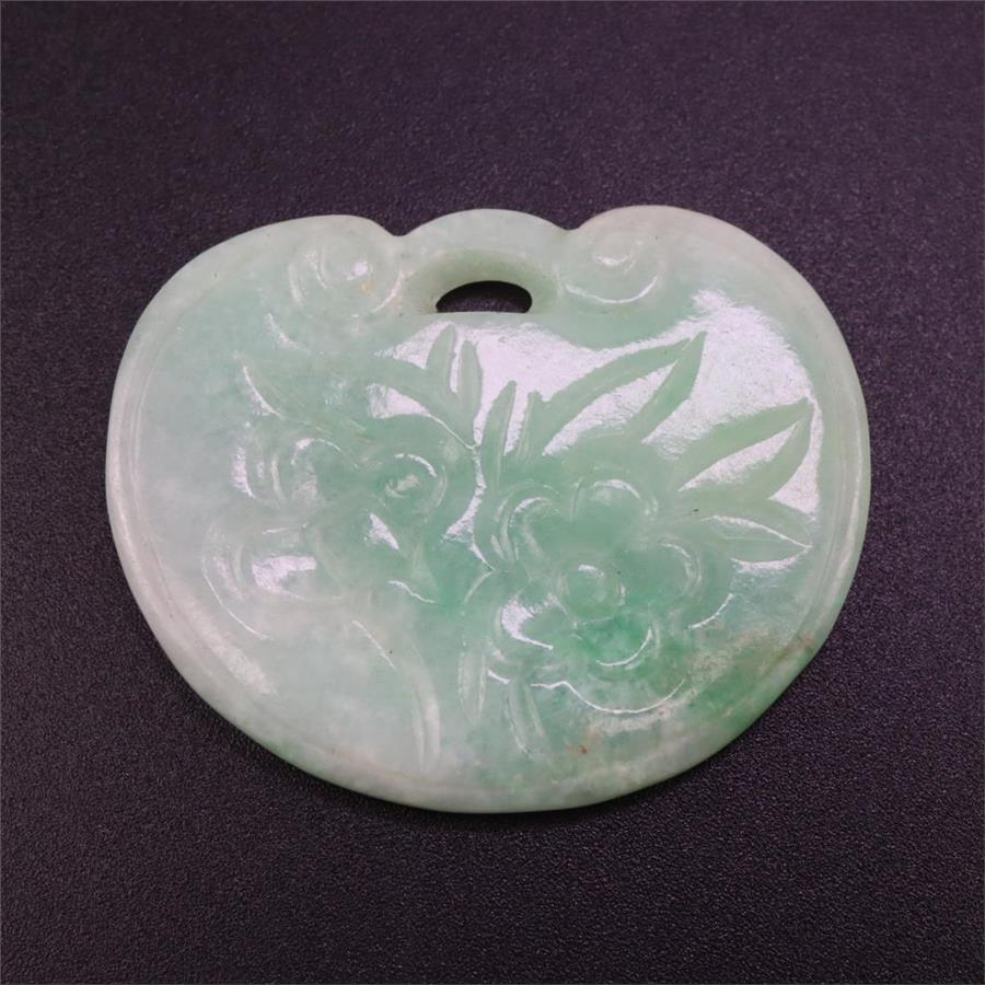 Etched Jadeite Jade Floral Pattern Pendant | Property Room