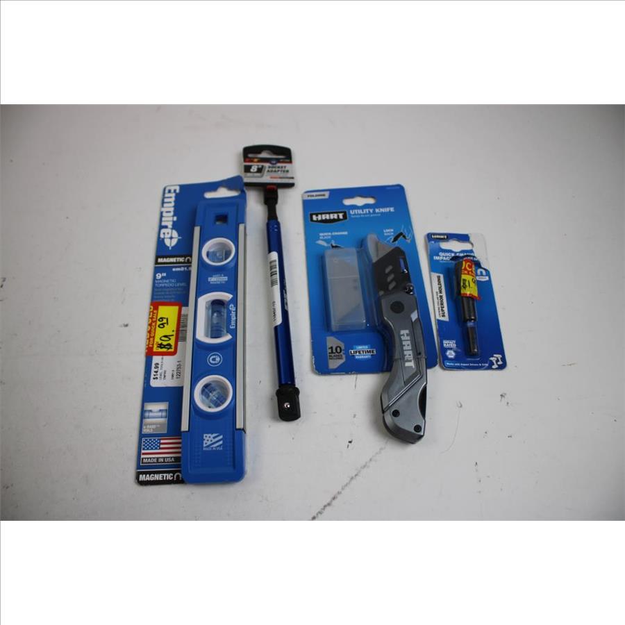 Hart Utility Knife, Empire 9" Magnetic Torpedo Level, And More, 9 ...
