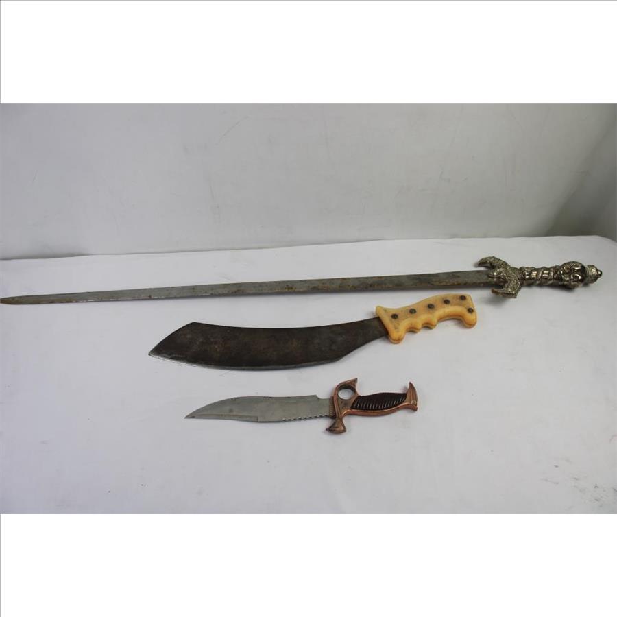 Machete, 39.5" Sword With Skull Handle, Axe Heads, And More Blades, 7 ...