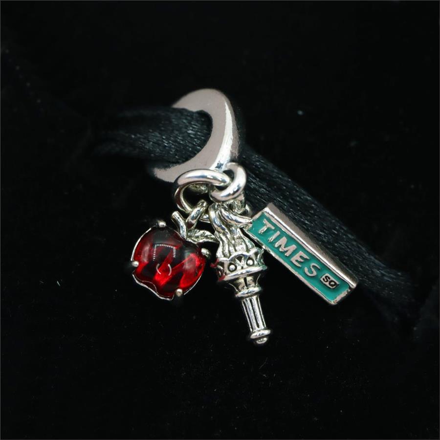 Pandora Sterling Silver NYC Apple, Torch & Street Sign Triple Dangle ...