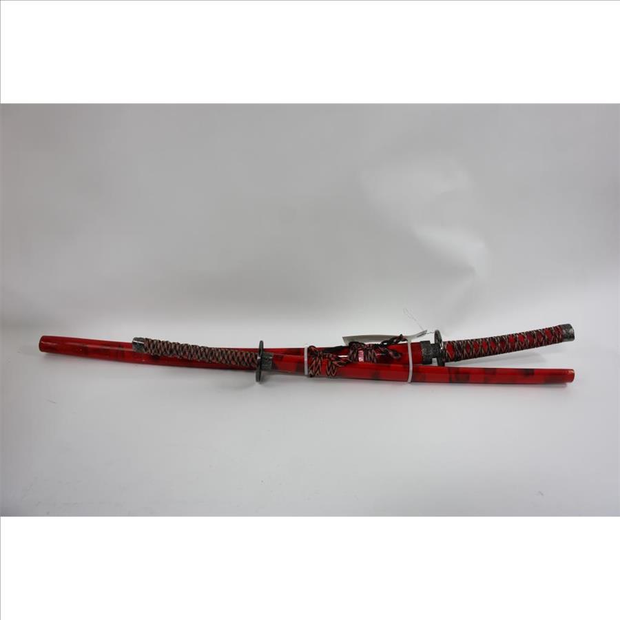 Samurai Swords With Red Scabbards And Red Hilts, 2 Pieces | Property Room