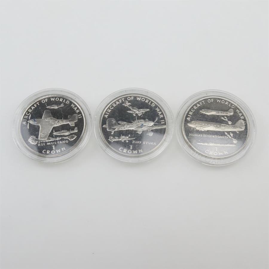 Three 1995 Isle Of Man Aircraft Of WWII 1 Crown Commemorative Coins | Property Room
