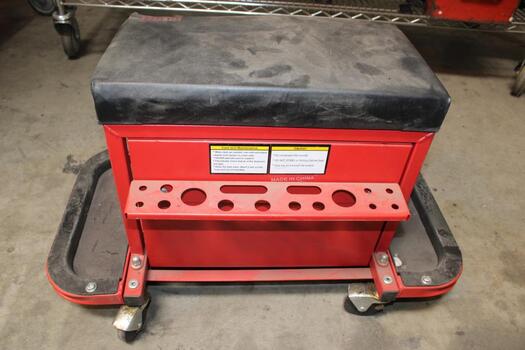 Red ULINE Tool Box With Seat And Three Drawers | Property Room