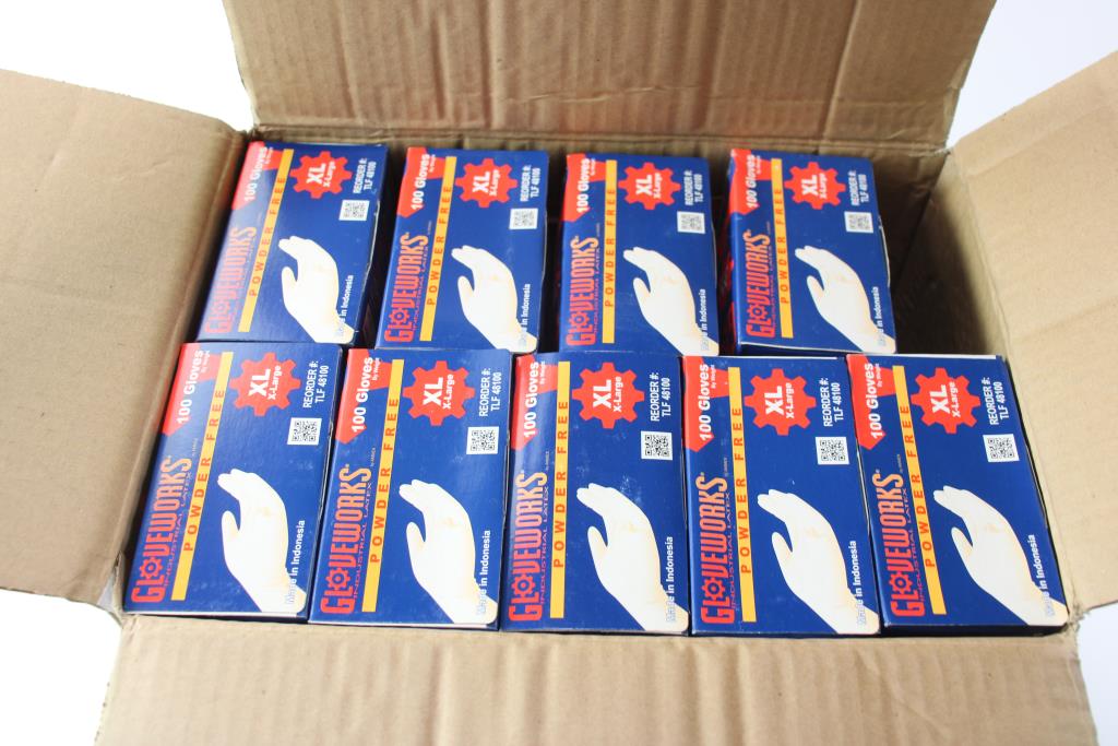 Gloveworks Industrial Latex Powder Free XL Gloves, 10 Boxes, 100 Per ...