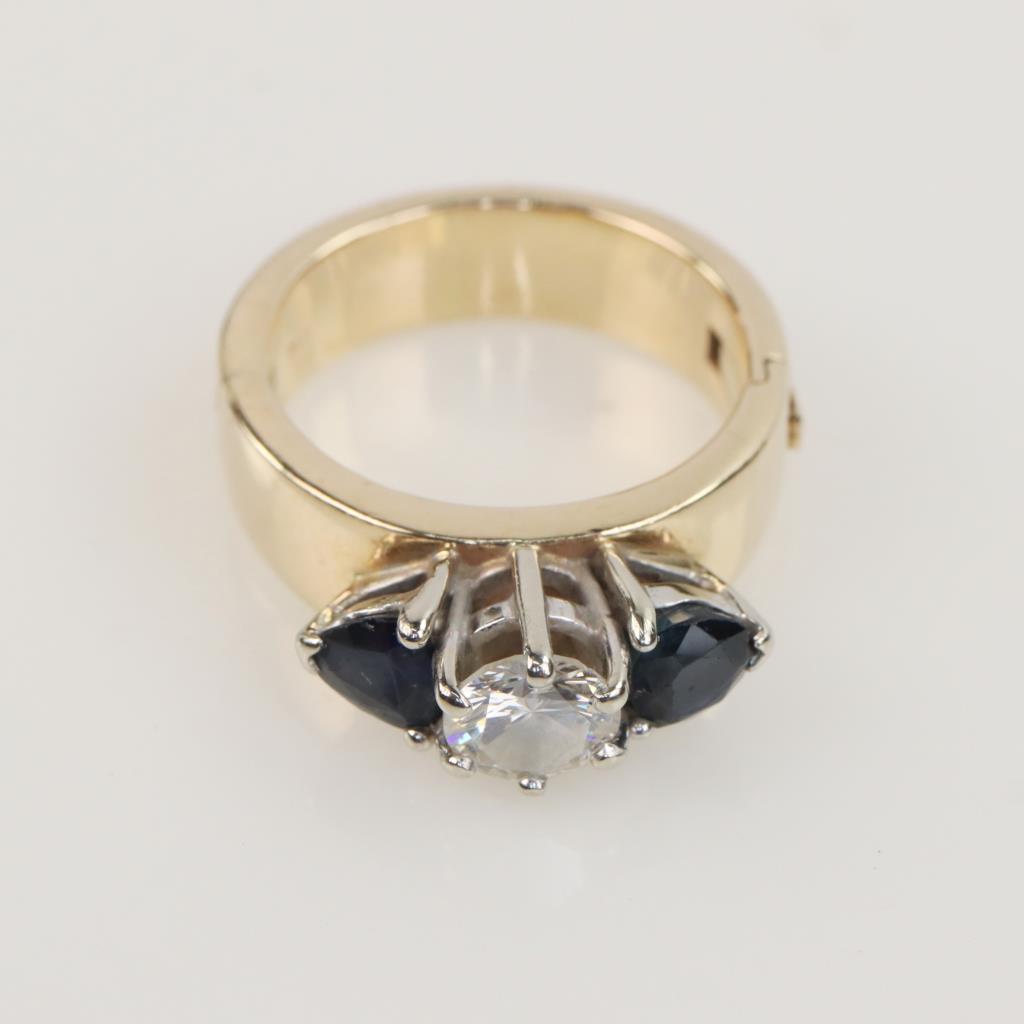 0.63ctTW Diamond 14kt Gold Blue Sapphire Finger Fit Shank Ring ...