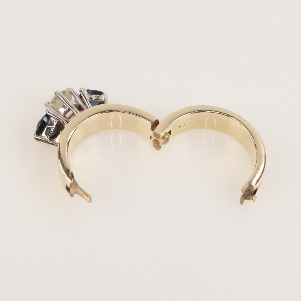 0.63ctTW Diamond 14kt Gold Blue Sapphire Finger Fit Shank Ring ...