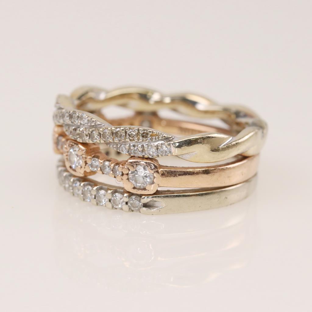 0.88ctTW Diamond 14kt -18kt Tri-Colored Gold Stack Rings Evaluated by ...