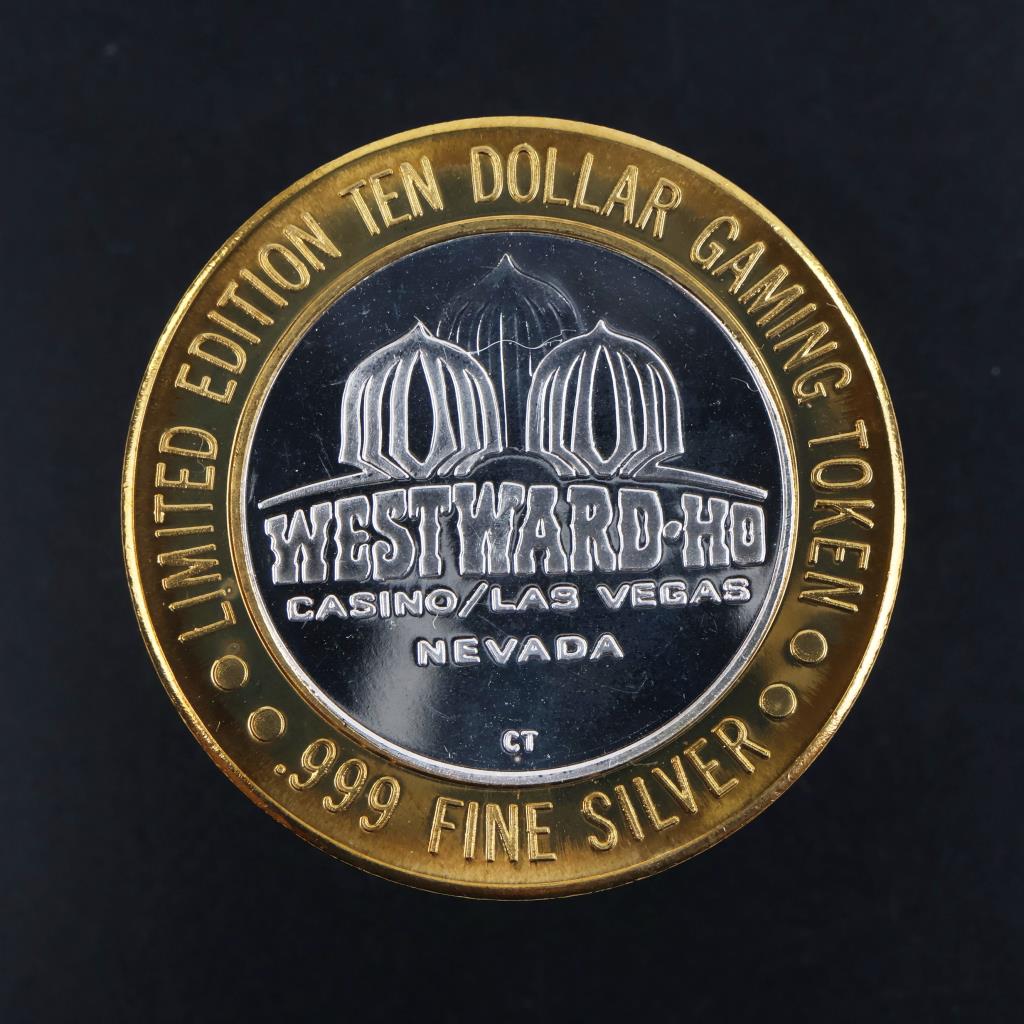 0.999 Silver And Brass Westward Ho Gaming Token | Property Room