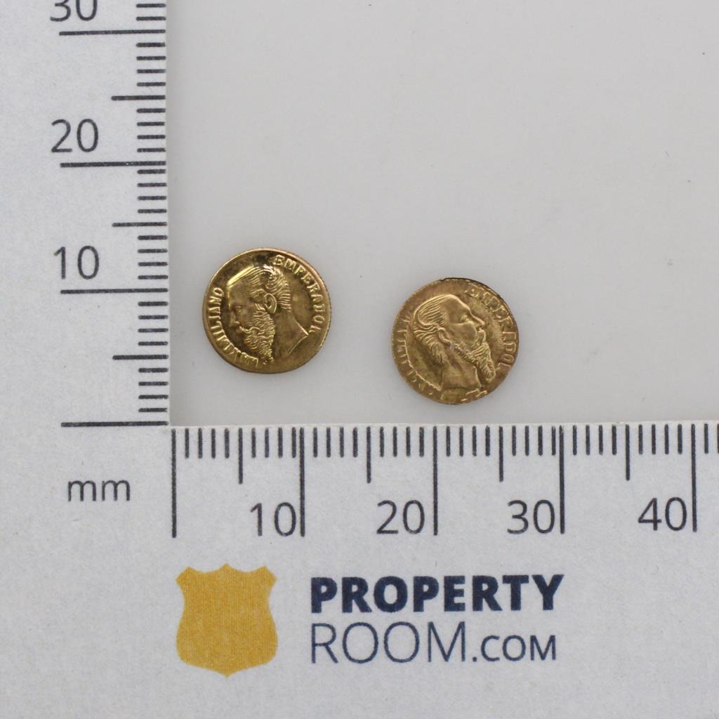 10k Gold 1865 Mini Mexican Empire Pesos, 2 Pieces | Property Room