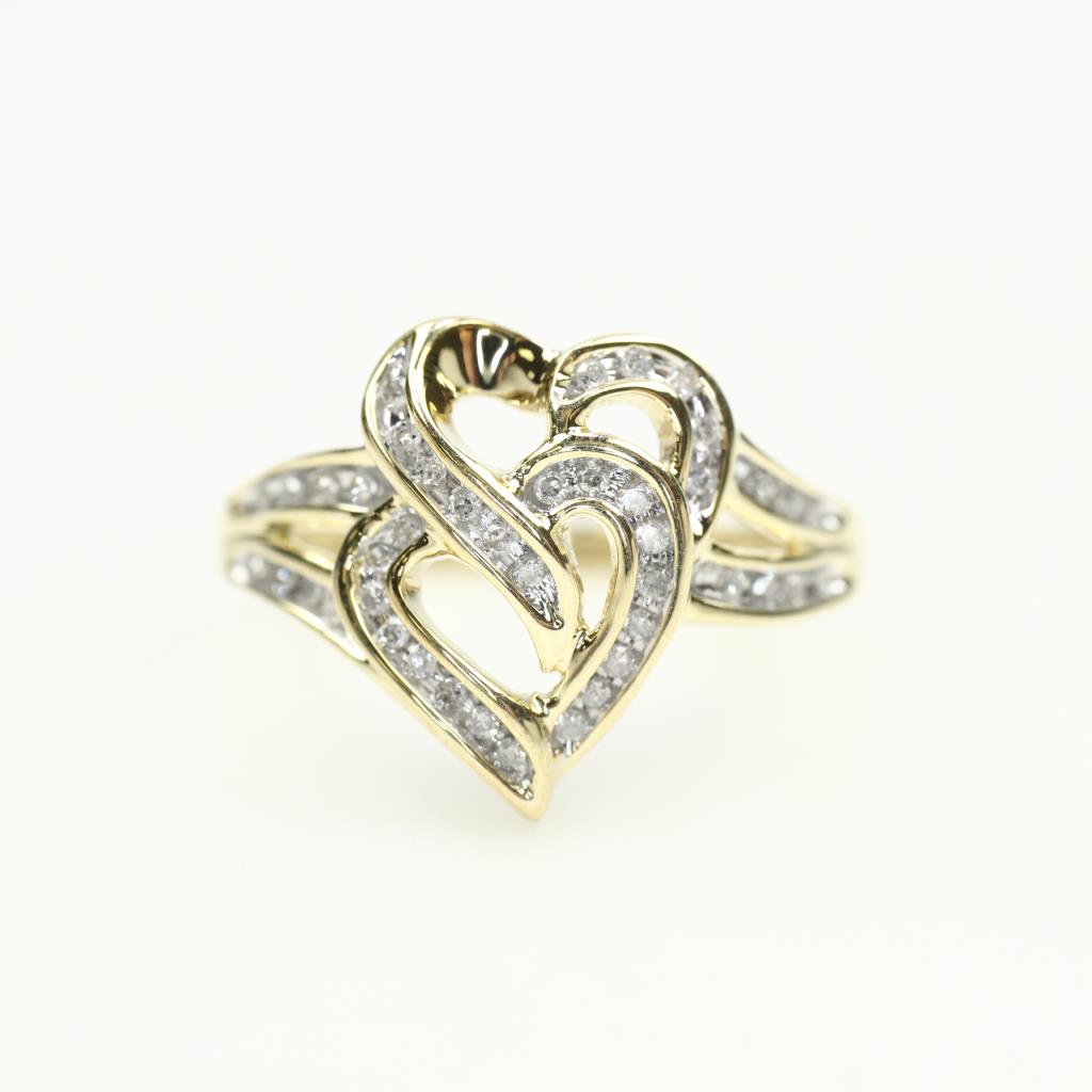 10k Gold Diamond Double Heart Ring | Property Room