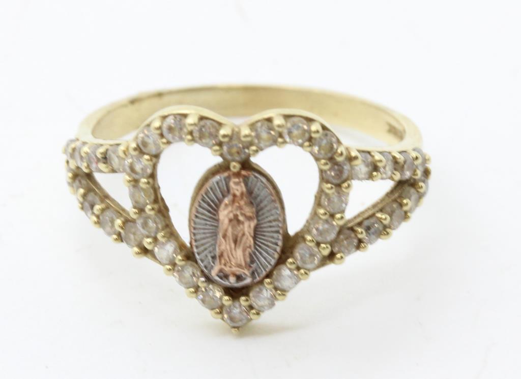 10kt Gold 2.2g Ring With Guadalupe Design And Small Diamond Accents ...