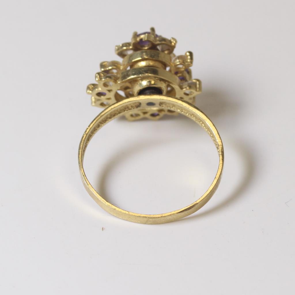 10kt Gold 4.25g Purple And Clear Stones Spinning Setting Statement Ring ...