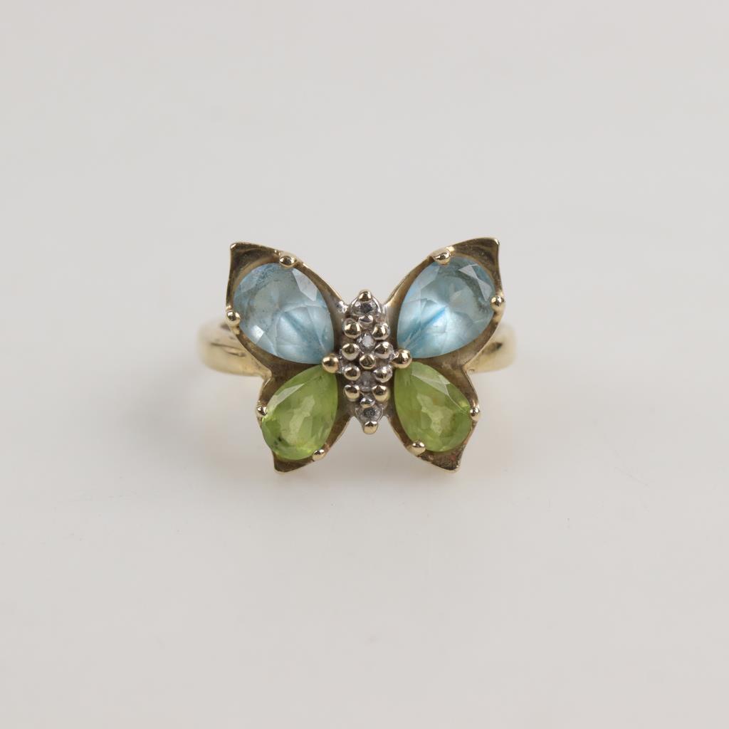 10kt Gold Blue, Green Stone Diamond Accented Ring | Property Room