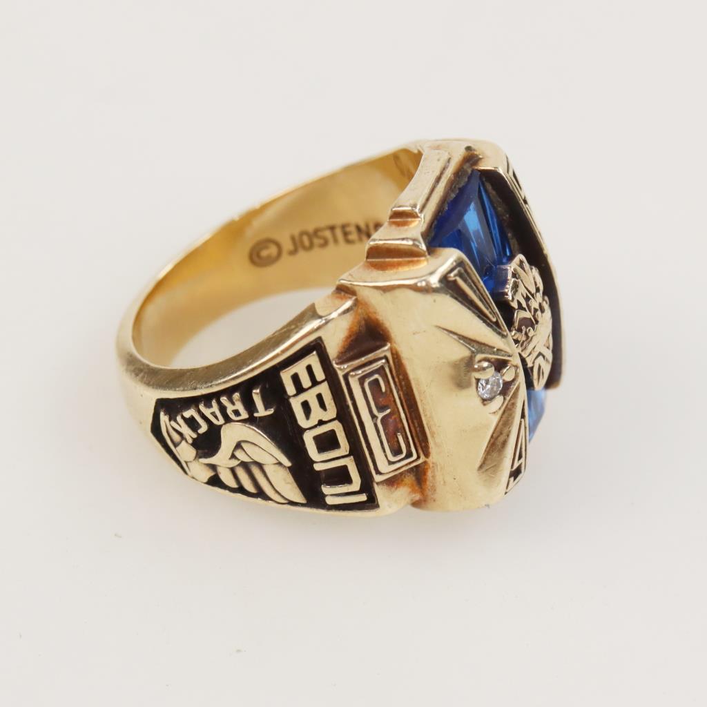 10kt Gold Blue Stone Diamond Accent Class Signet Ring | Property Room