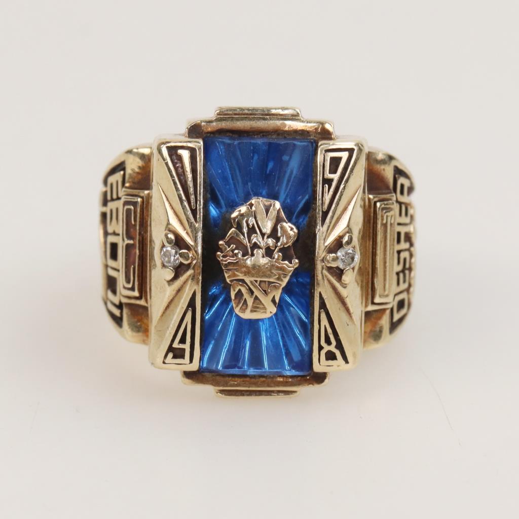 10kt Gold Blue Stone Diamond Accent Class Signet Ring | Property Room