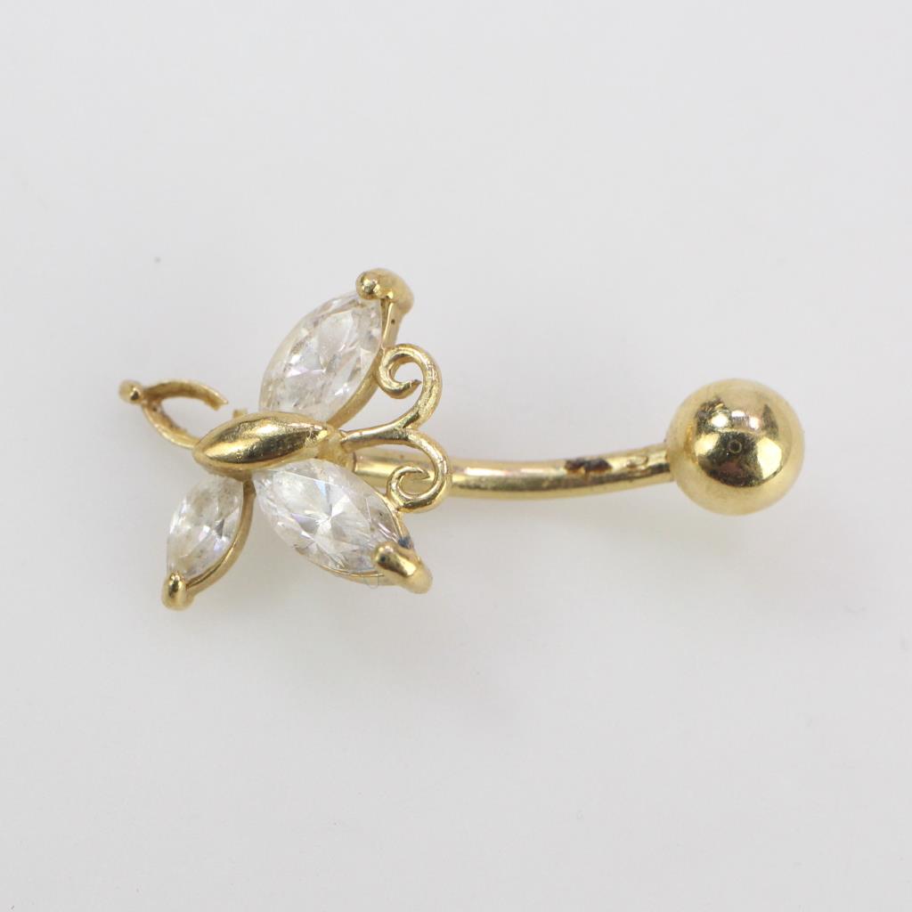 10kt Gold Butterfly Body Jewelry Clear Stones 1.48g | Property Room