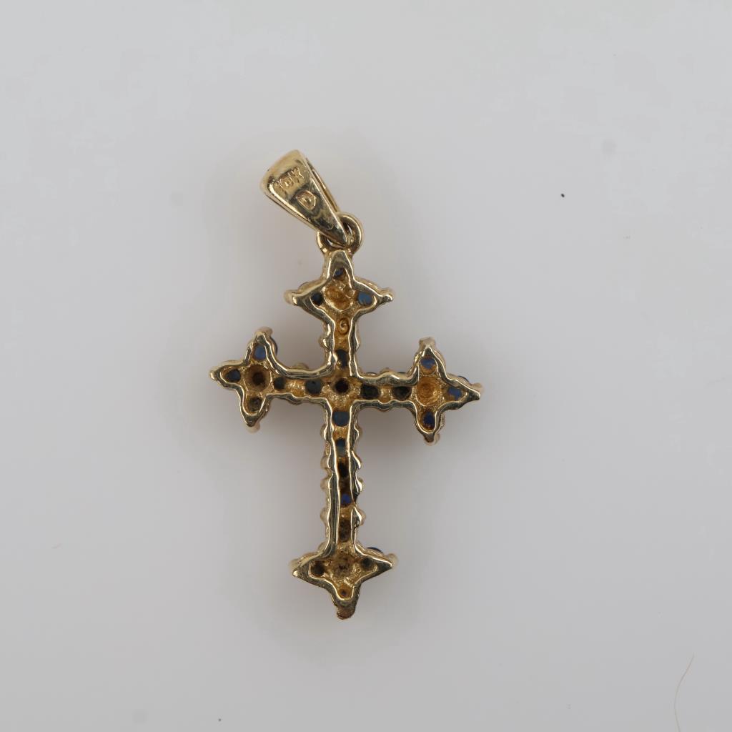 10kt Gold Clear And Blue Stone Cross Pendant | Property Room