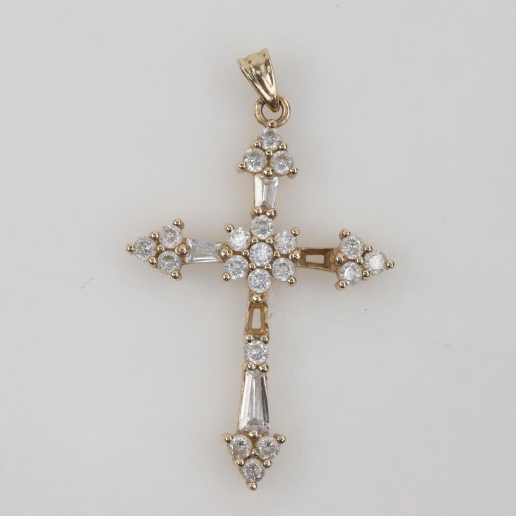10kt Gold Clear Stone Cross Pendant | Property Room