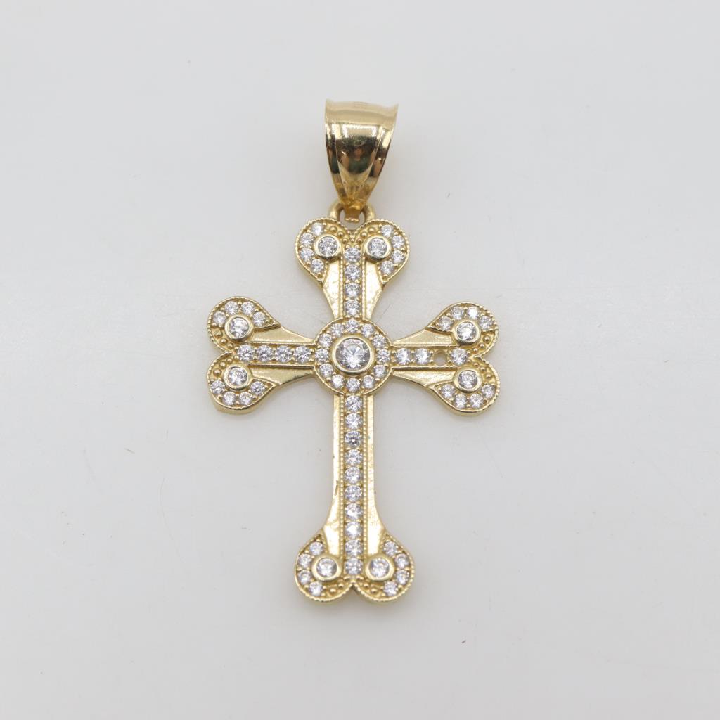 10kt Gold Clear Stone Cross Pendant | Property Room