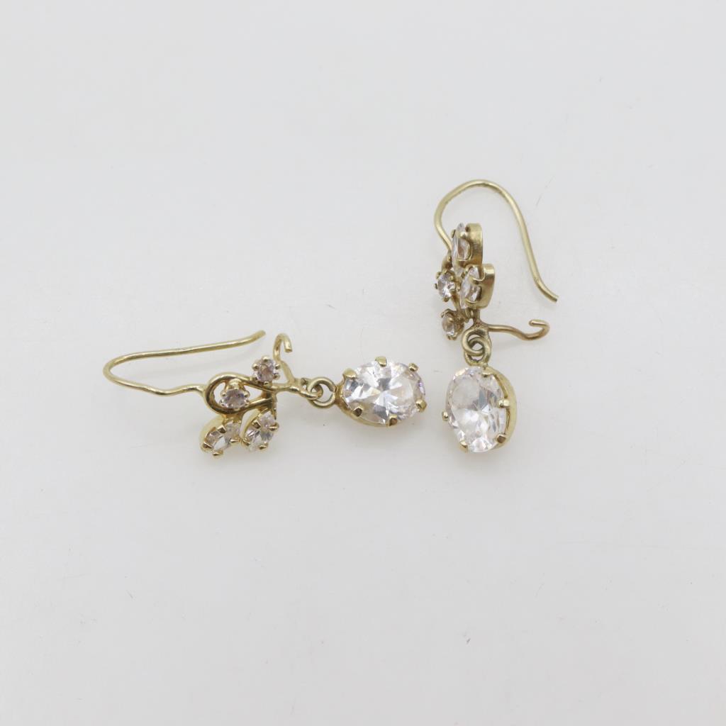 10kt Gold Clear Stone Dangle Earrings | Property Room