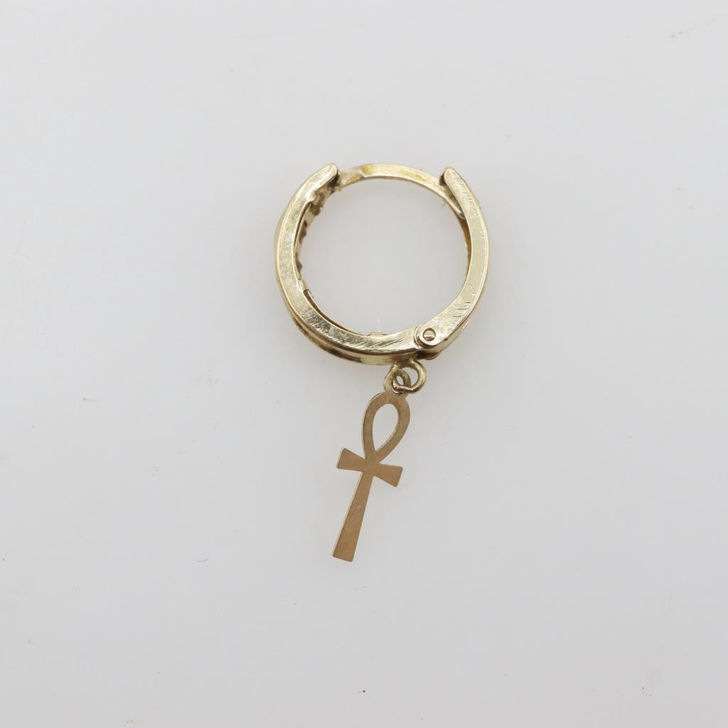 10kt Gold Clear Stone Hoop Cross Earring | Property Room
