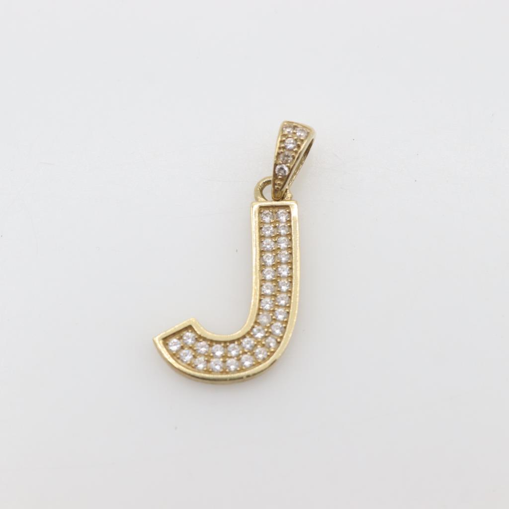 10kt Gold Clear Stone Letter J Pendant | Property Room