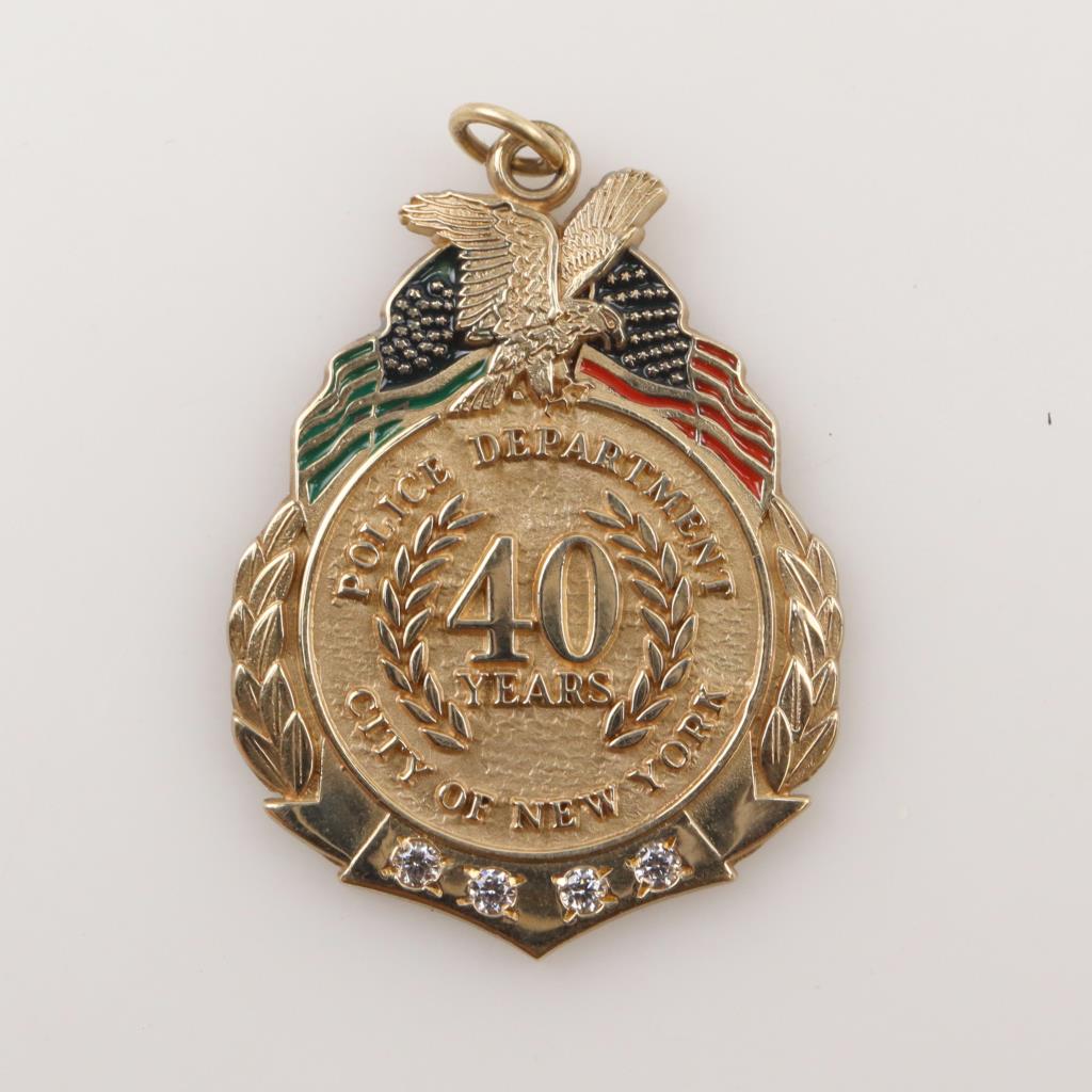 10kt Gold Clear Stone Police Department 40 Year Pendant | Property Room