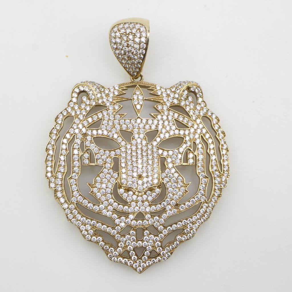 10kt Gold Clear Stone Tiger Pendant | Property Room