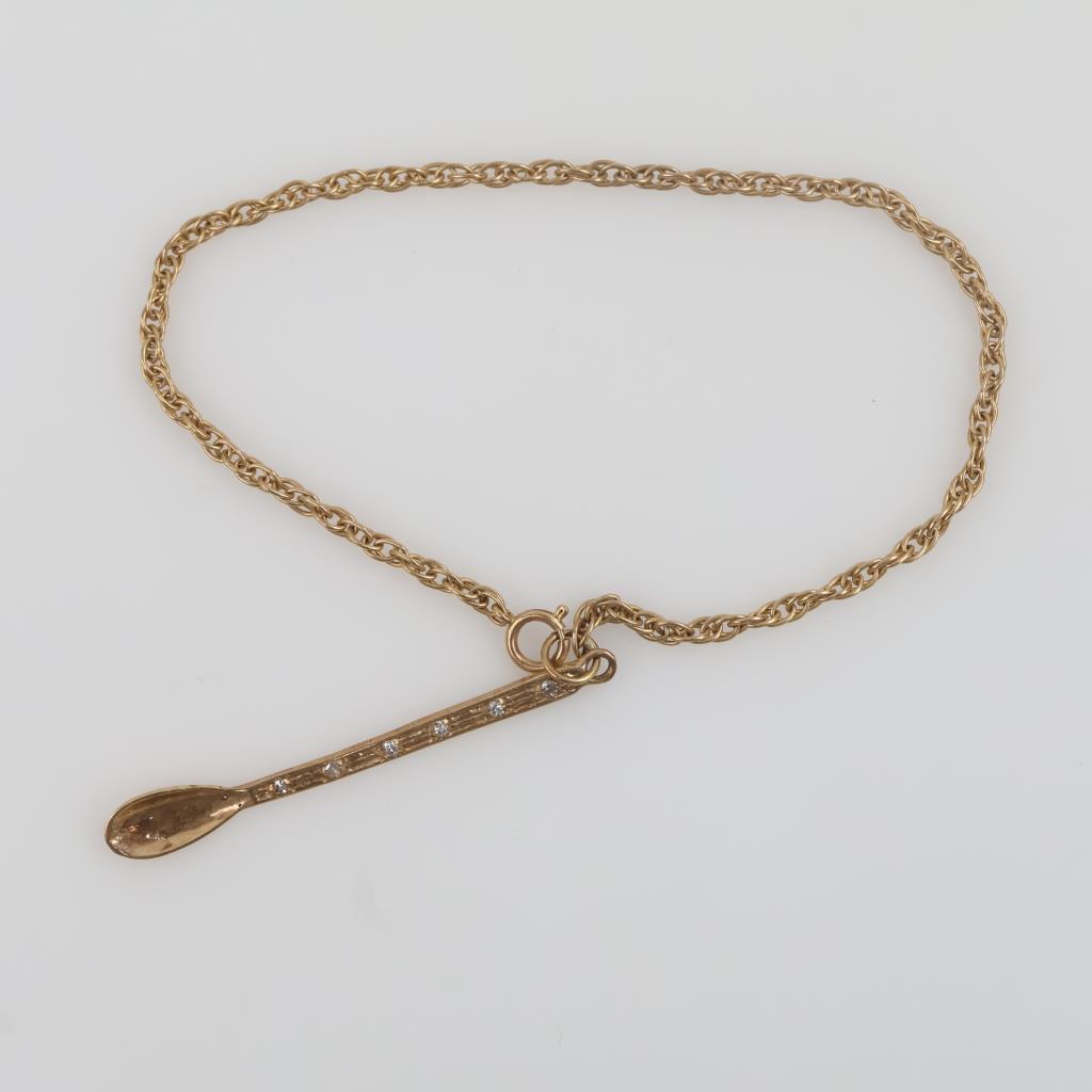 10kt Gold Diamond Accented Spoon Pendant Bracelet | Property Room