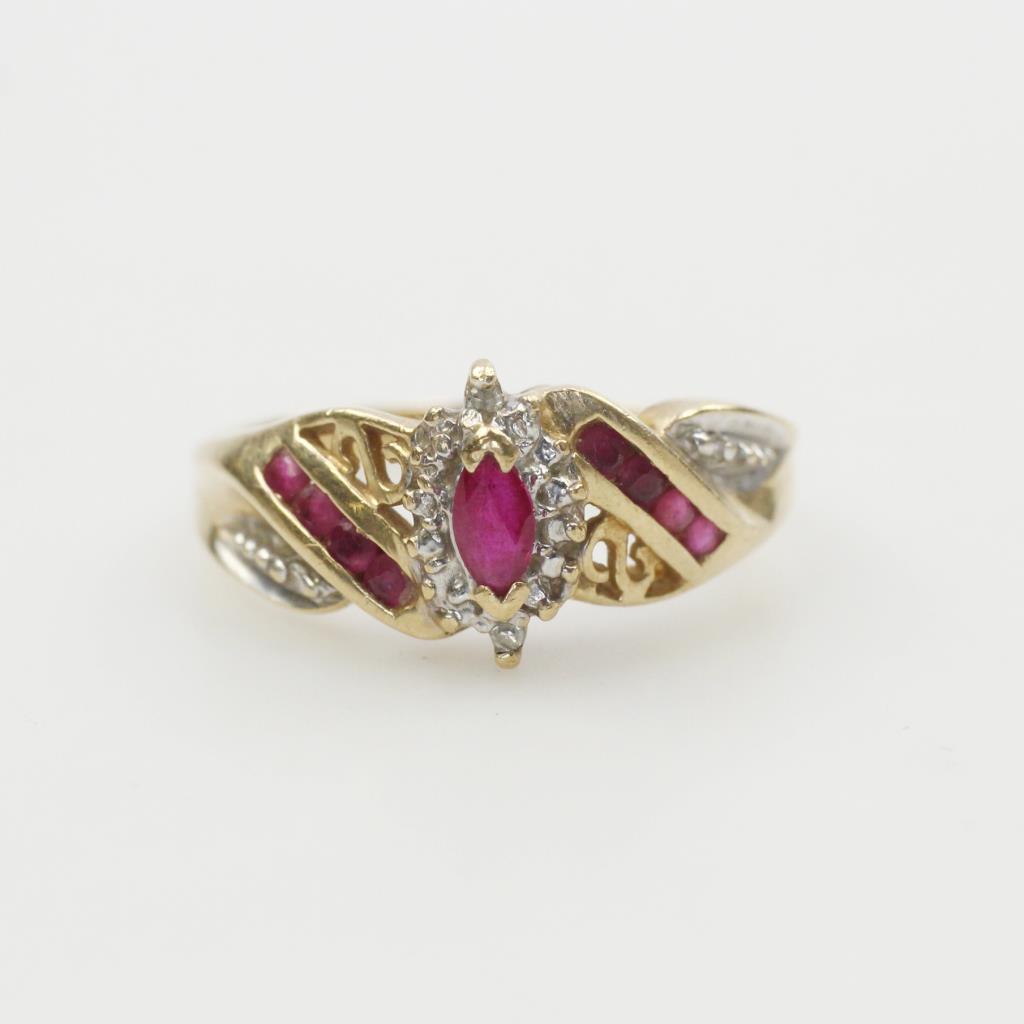 10kt Gold Diamond Ansd Red Stone Ring | Property Room