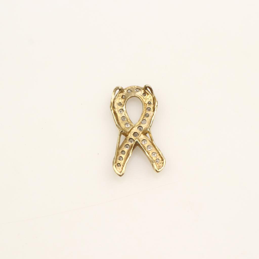 10KT Gold Diamond Cancer Ribbon Pendant | Property Room