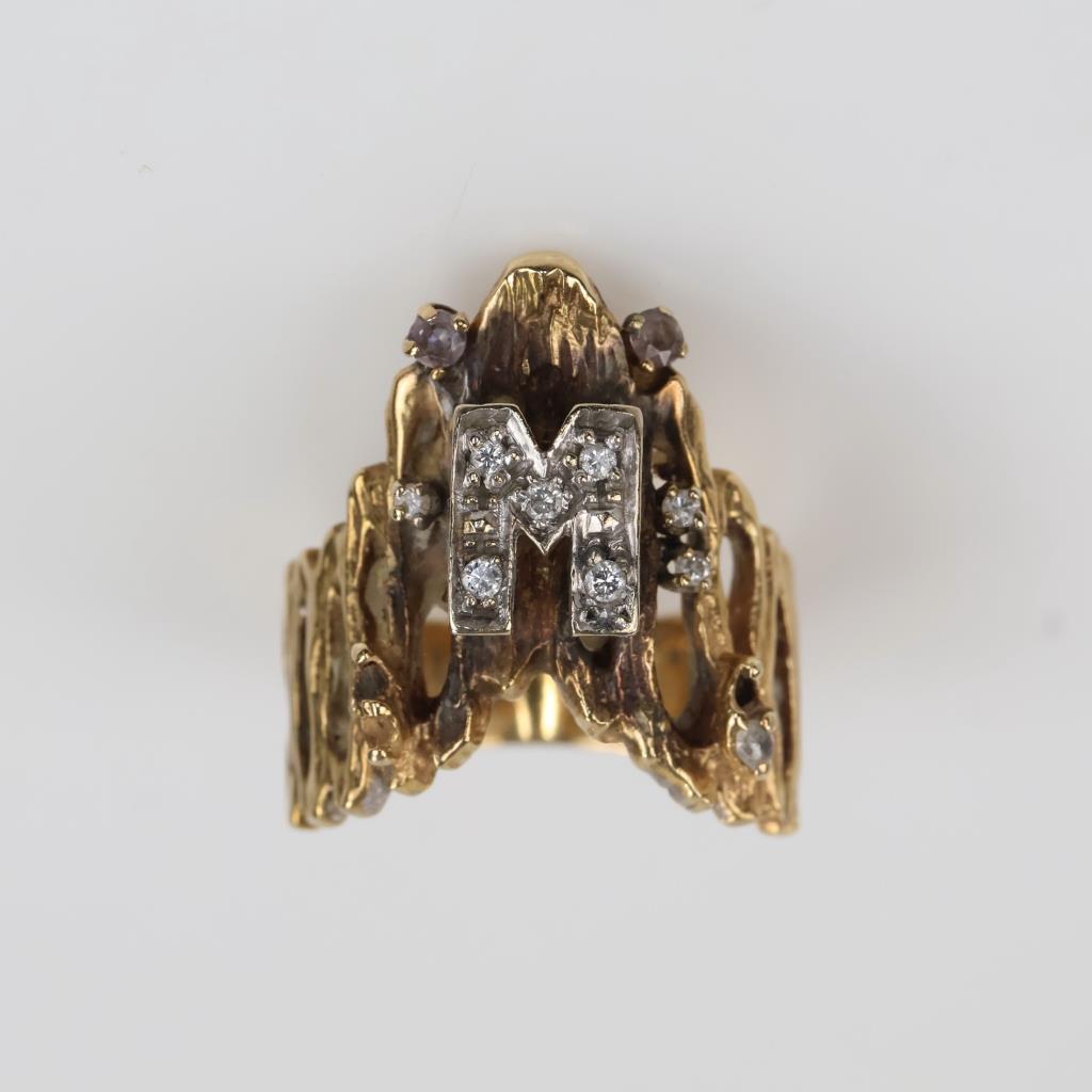 10kt Gold Diamond Clear Stone Accent M Ring | Property Room