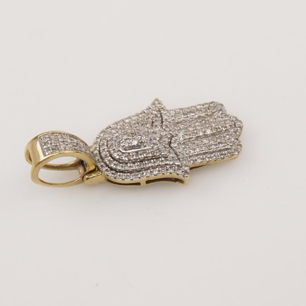 10kt Gold Diamond Hamsa Hand Pendant | Property Room