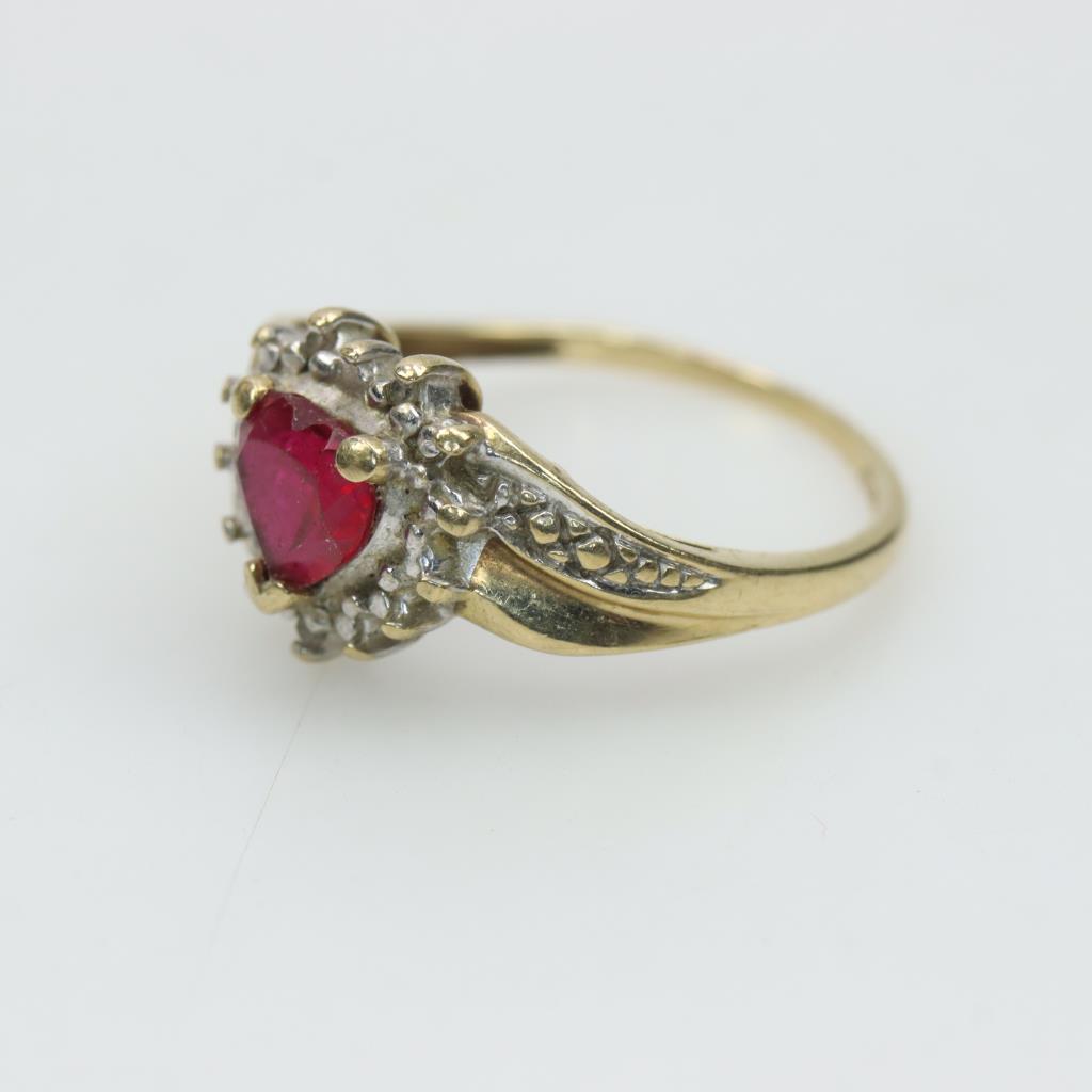 10kt Gold Diamond Red Stone Heart Ring | Property Room
