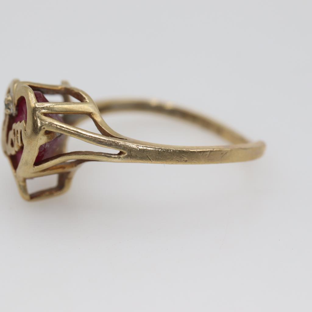 10kt Gold Diamond Red Stone "Mom" Ring | Property Room