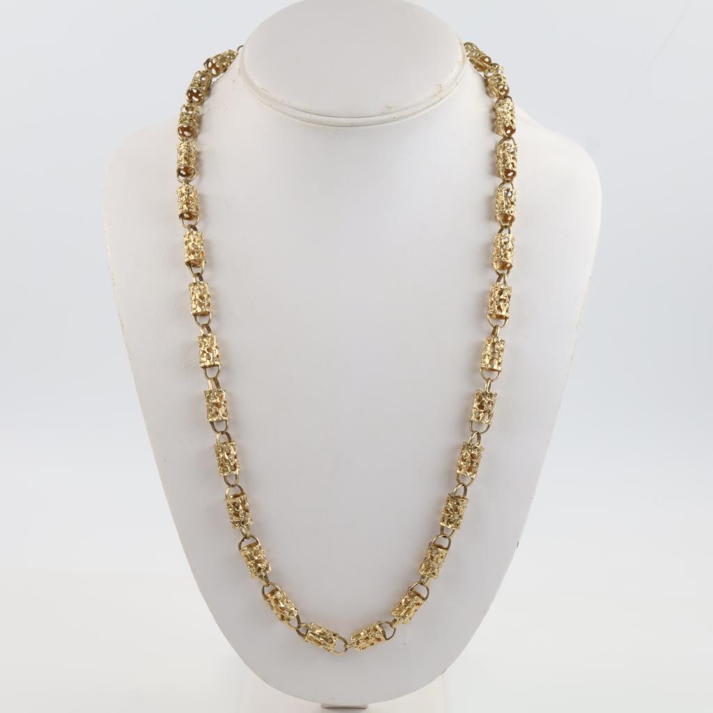 10kt Gold Fancy Filigree Barrel Link Necklace | Property Room